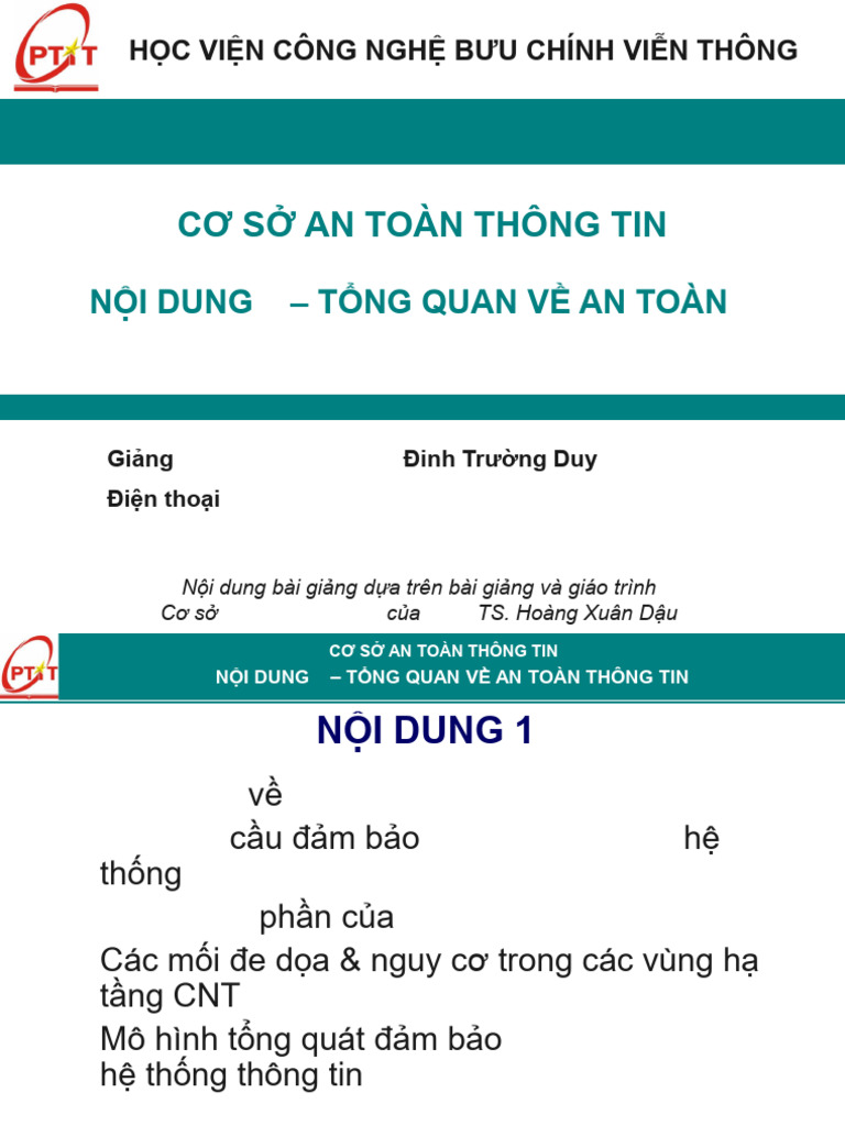 DuyDT-CSATTT-Chuong 1 - Tong Quan Ve ATBM HTTT | PDF