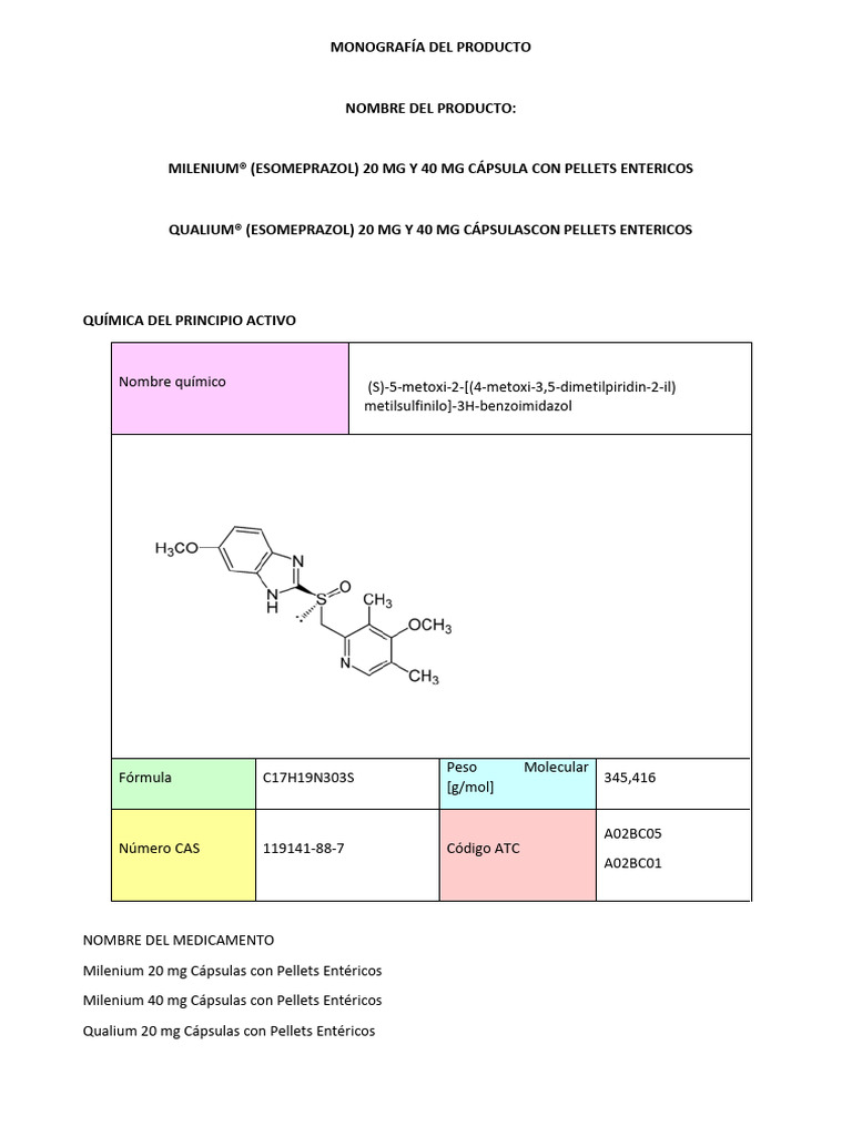 Milenium: Esomeprazol 20 y 40 mg | PDF | La enfermedad por reflujo ...