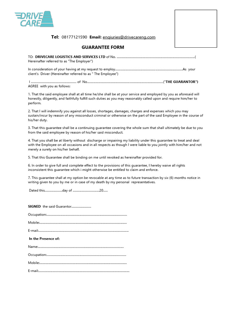 DRIVE CARE REFREE AND GUARANTOR FORM | PDF | Guarantee | Common Law
