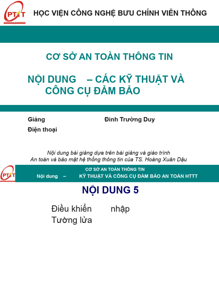 DUYDT-CSATTT-Chuong 5 - Cac Ky Thuat & Cong Cu Dam Bao An Toan HTTT | PDF
