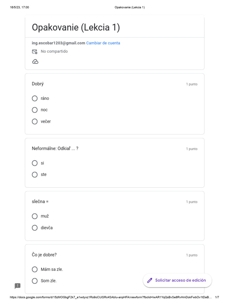 Opakovanie (Lekcia 1) - Quiz1 | PDF