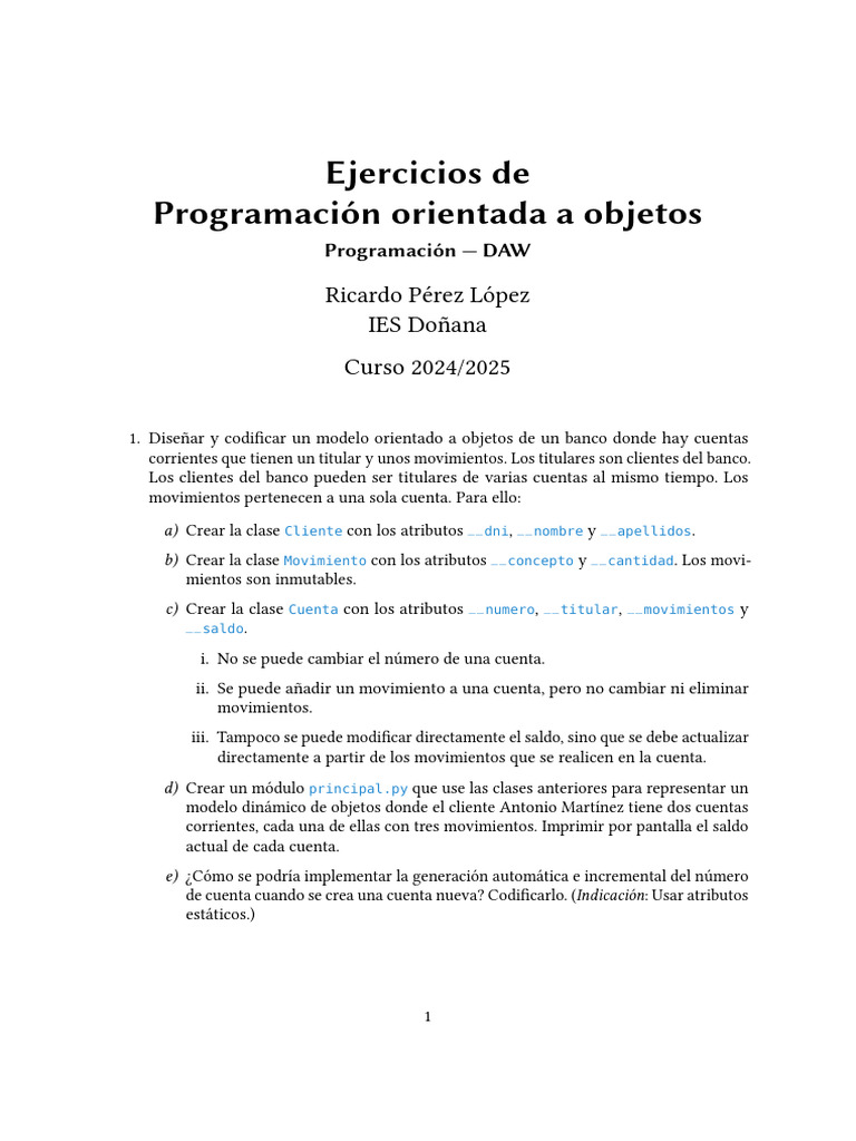 Programacion Orientada A Objetos Ejercicios | PDF | Léxico | Verbo