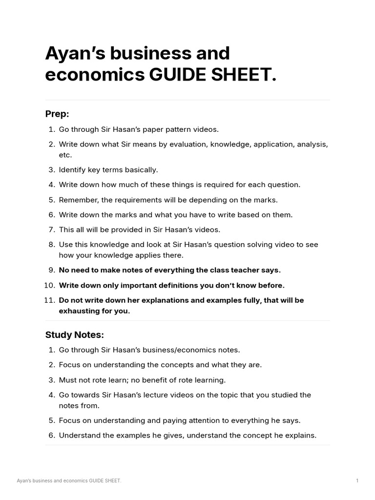 Guide Sheet. | PDF | Knowledge | Economics