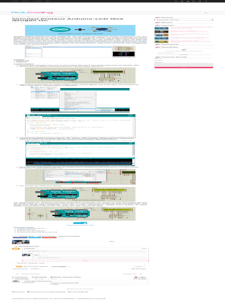 Simulasi Proteus Arduino-LCD 16x2 Dengan I2C - ARDUCODING | PDF