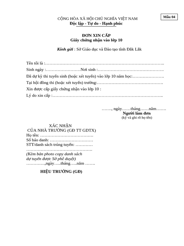 Don Cap Lai CN Vao Lop 10 | PDF