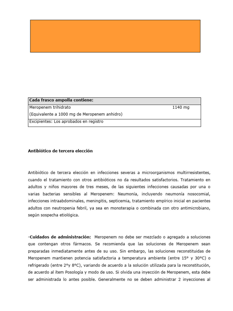 Meromax Polvo para Sol Iny 1g | PDF | Medicamentos con receta | Efecto ...