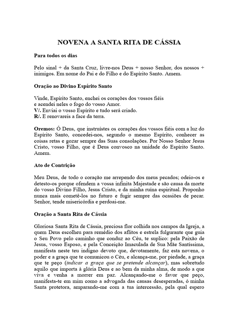 Novena Santa Rita Cassia | PDF | Oração | Amor