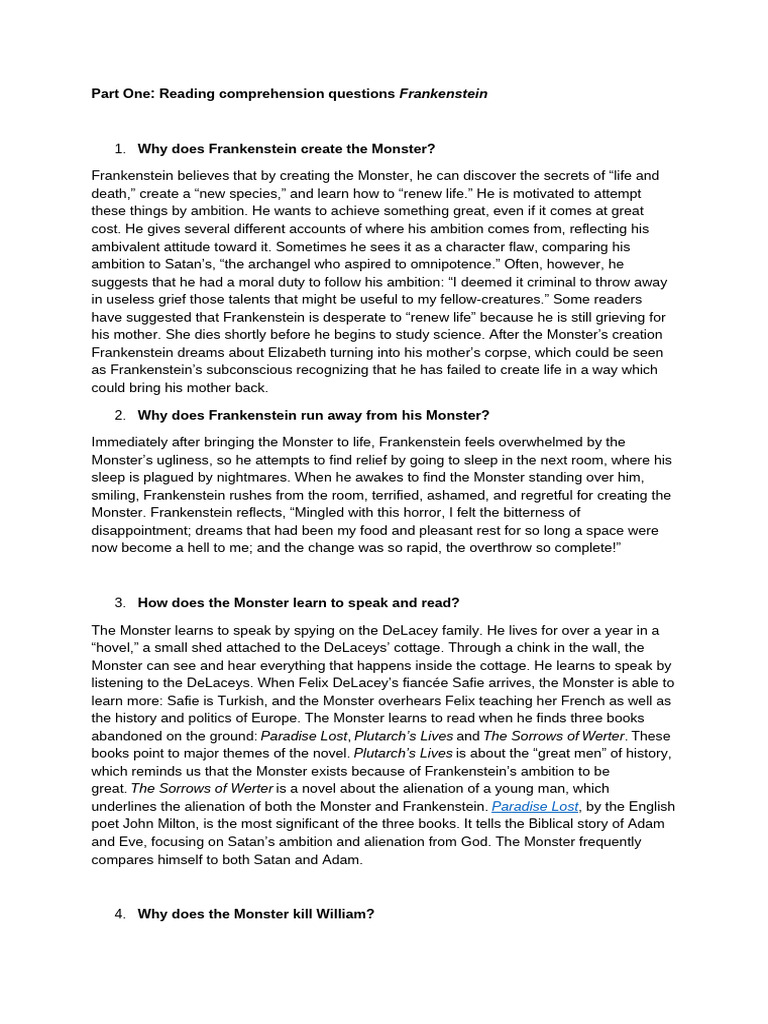 Frankenstein Conflict and Comprehension | PDF | Frankenstein | Paradise ...