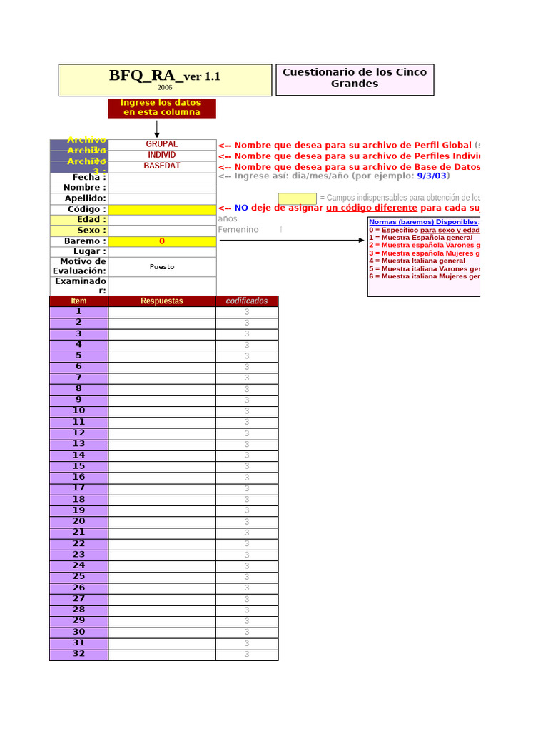 Plantillas para Calificación BFQ | PDF