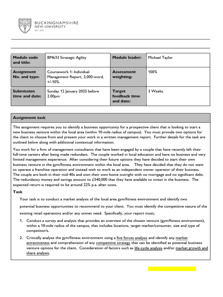 BM633 CW1 Assignment Brief 2024-25 | PDF | Market Share | Argument