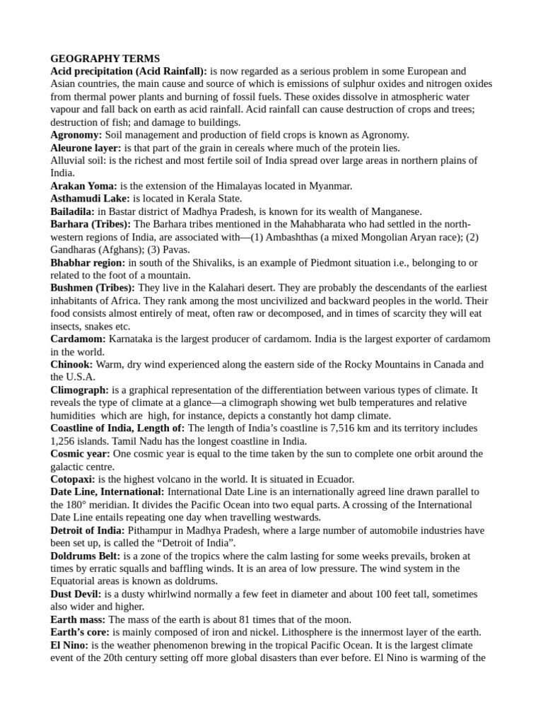 Geography Glossary | PDF | Planets | Natural Satellite