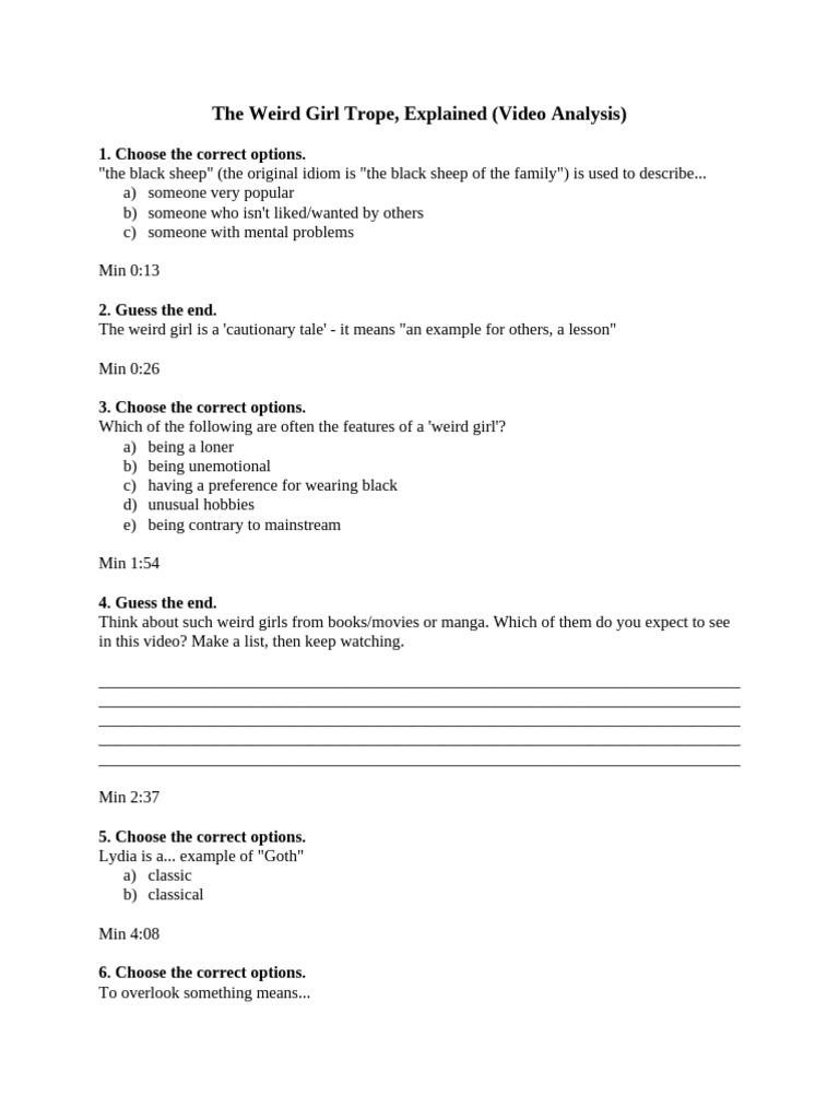 The Weird Girl Trope Explained - Listening Activity | PDF