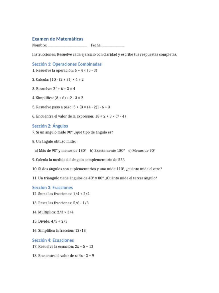 Examen Matematicas | PDF