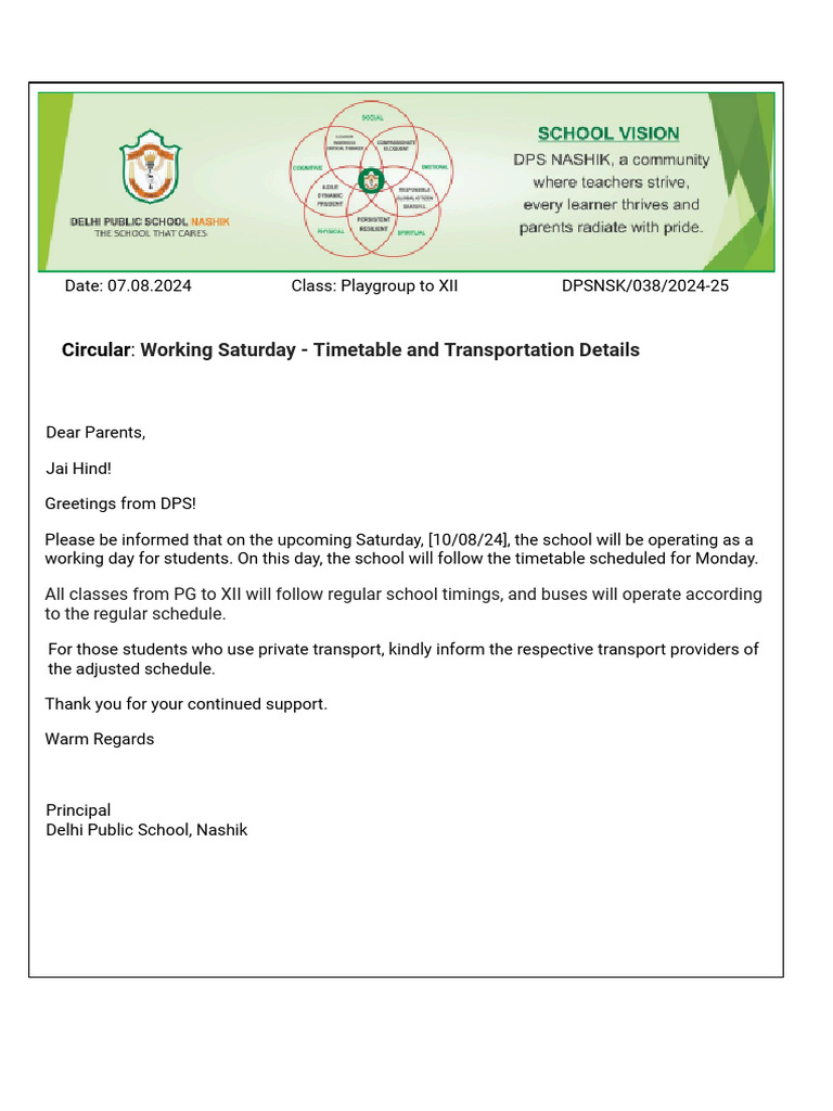 Circular Working Saturday. | PDF