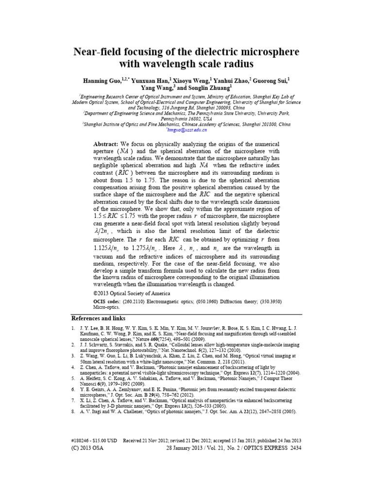 Near-Field Focusing of The Dielectric Microsphere | PDF | Angular Resolution | Wavelength