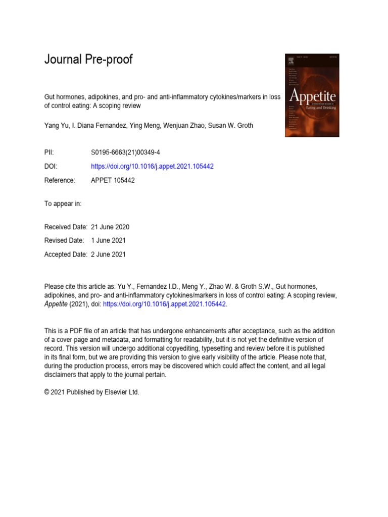 Journal Pre-Proof: Appetite | PDF | Eating | Nutrition