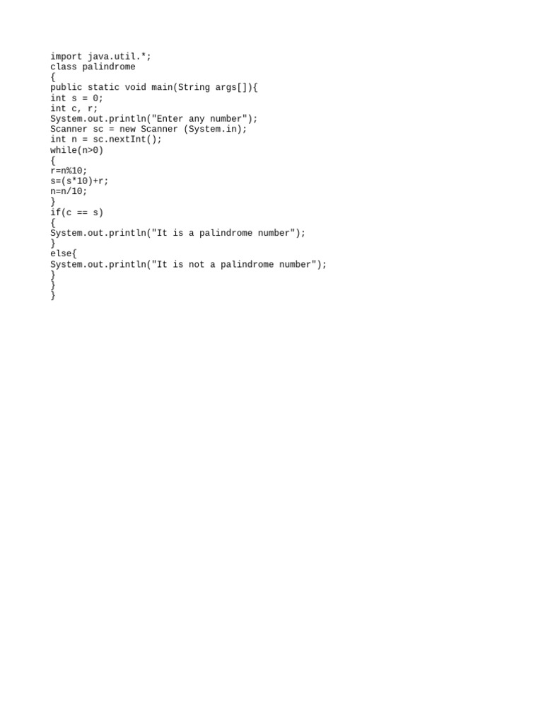 Palindrome Number Checker in Java | PDF