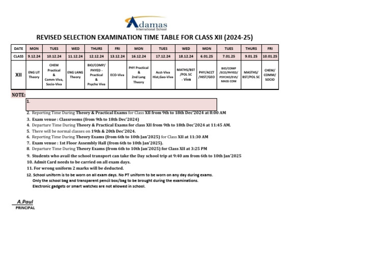 Class XII Exam Schedule 2024-25 | PDF