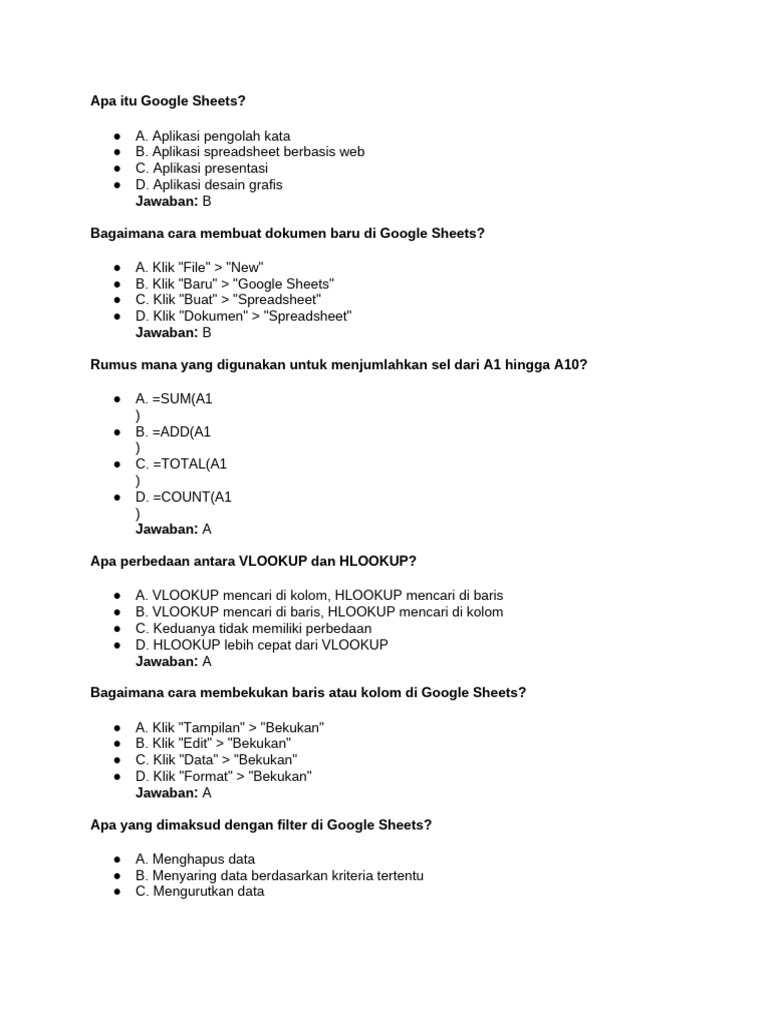 Soal Latihan Tentang Google Sheet | PDF