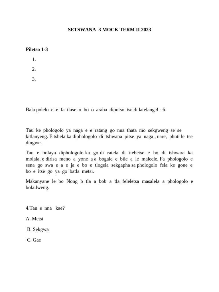 End of Term 2 2018 Setswana 3 | PDF | Orthography | Linguistics