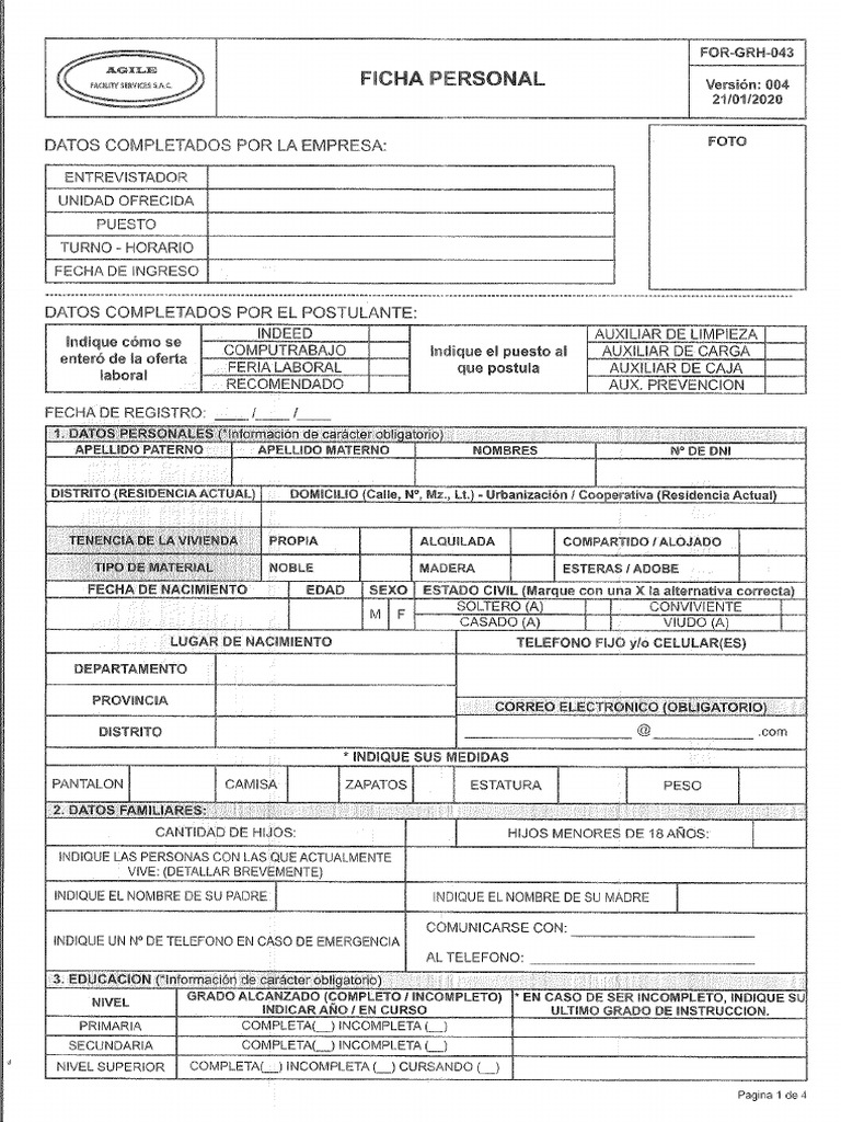 Ficha Personal Agile FS | PDF