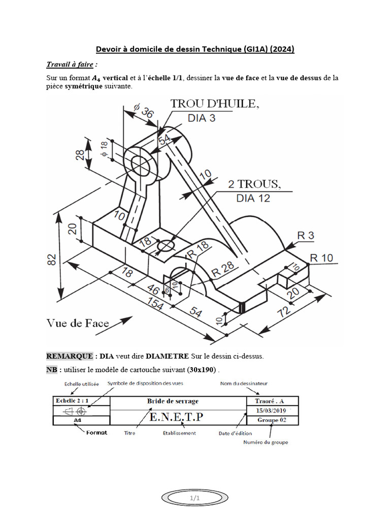 Devoir À Domicile de Dessin Technique (L1A) 2024 | PDF