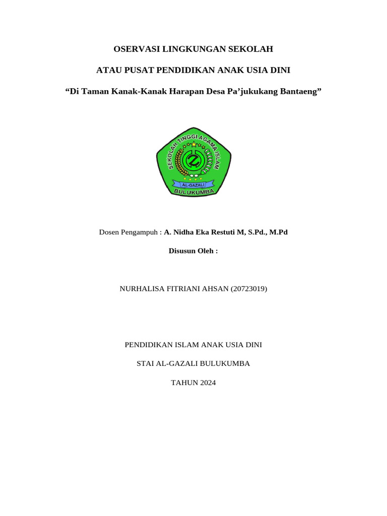 Oservasi Lingkungan Sekolah Tugas Chapter 3 | PDF
