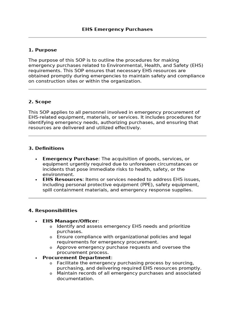 EHS Emergency Purchases | PDF | Emergency | Procurement
