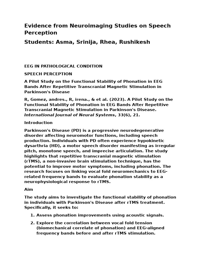 Evidence On Neuroimaging in Speech Perception | PDF | Neuroimaging | Speech