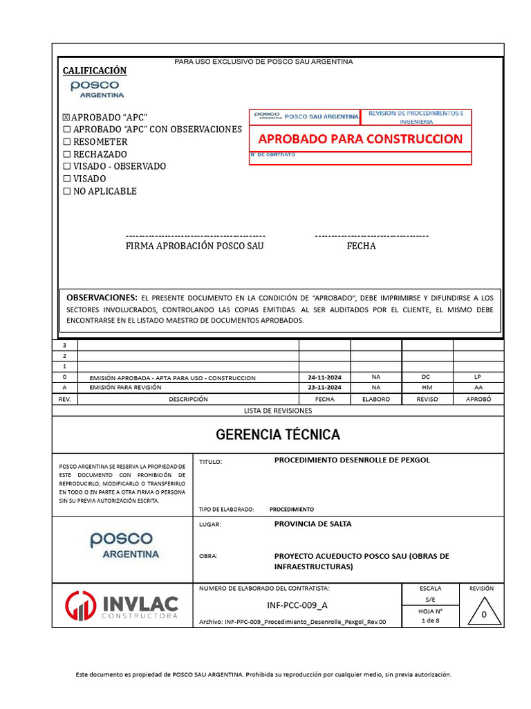 INF-PCC-009 - Procedimiento - Desenrolle - Pexgol - REV 0 | PDF