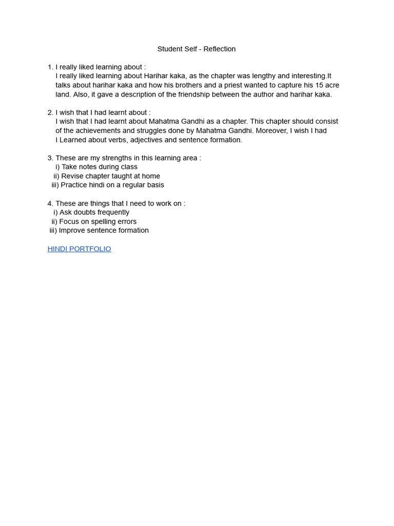 Student Self - Reflection | PDF