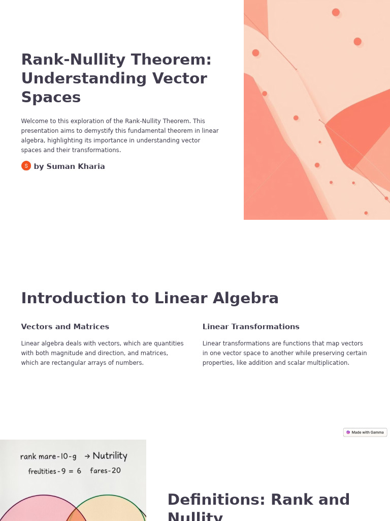 Rank Nullity Theorem Understanding Vector Spaces | PDF | Linear Map | Vector Space