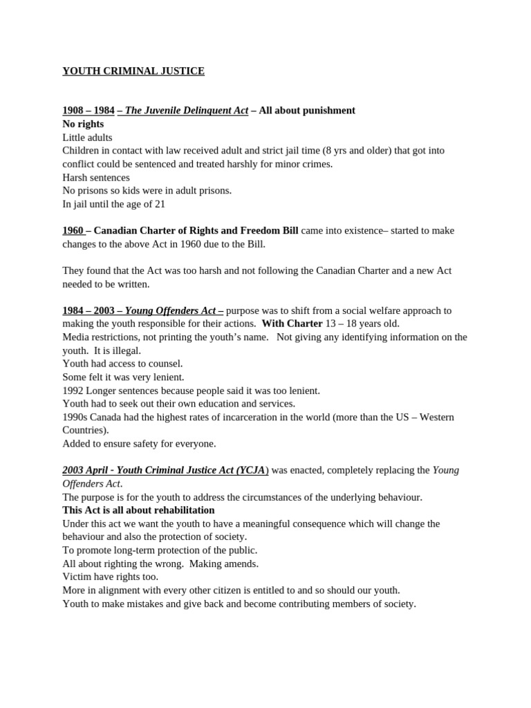 Youth Criminal Justice Notes | PDF | Juvenile Delinquency | Crimes