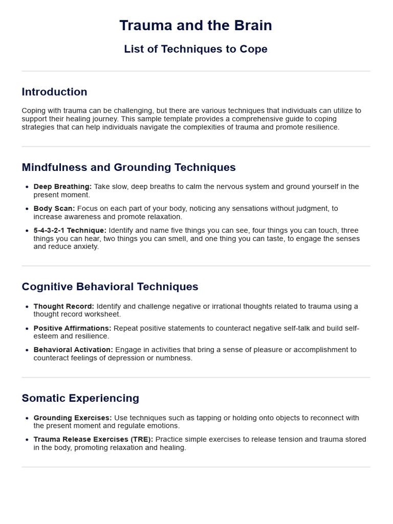 Trauma and The Brain List of Techniques To Cope Sample | PDF ...