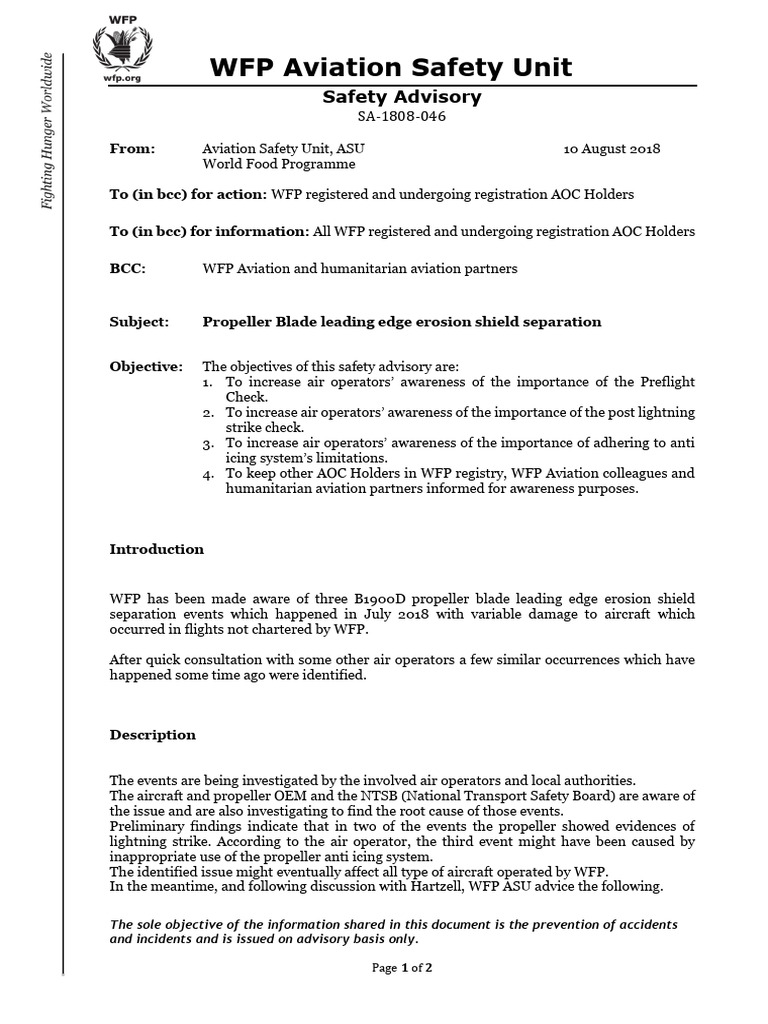 Propeller Erosion Safety Advisory | PDF | Aviation Safety | National ...