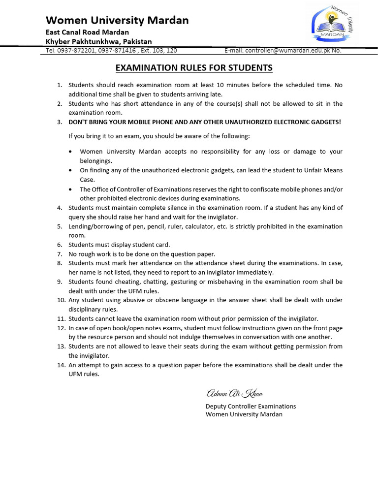 Examination Rules For Students | PDF