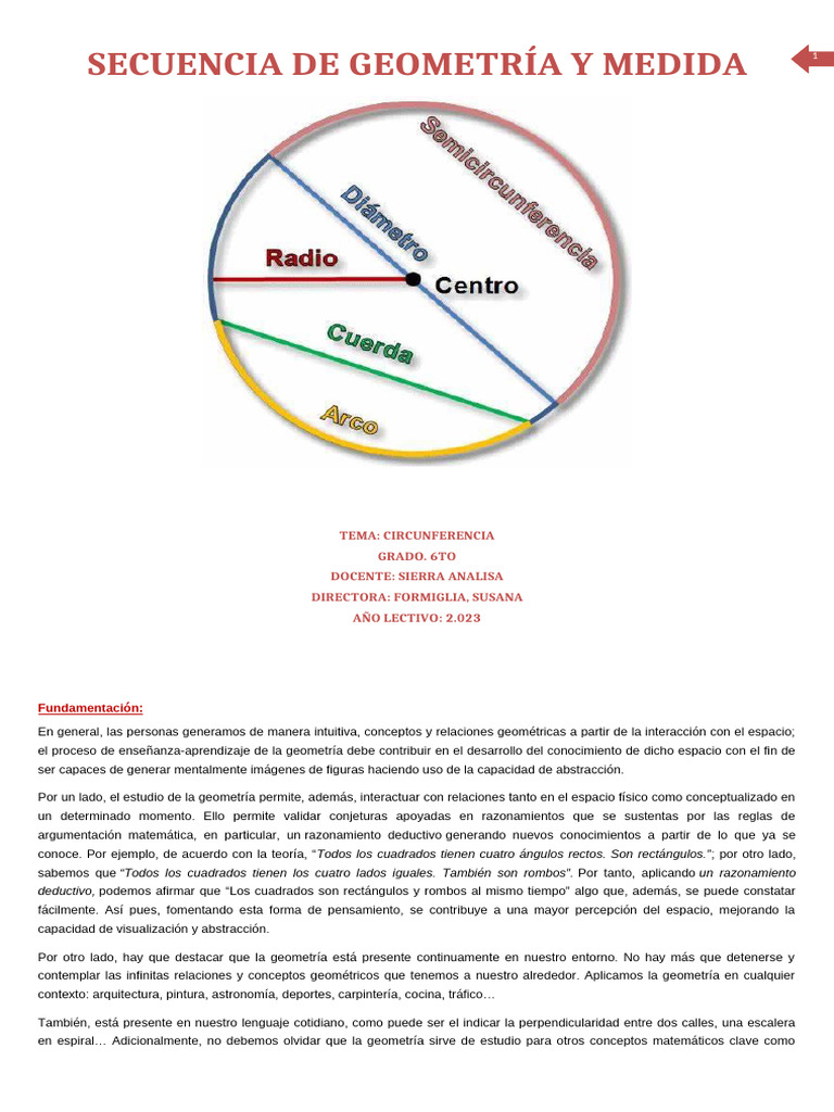 Secuencia N°1 Circunferencia para Sexto Grado Esc 38 | PDF | Geometría ...