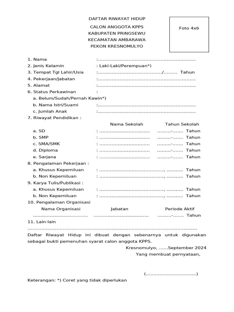 FORMULIR PENDAFTARAN KPPS | PDF