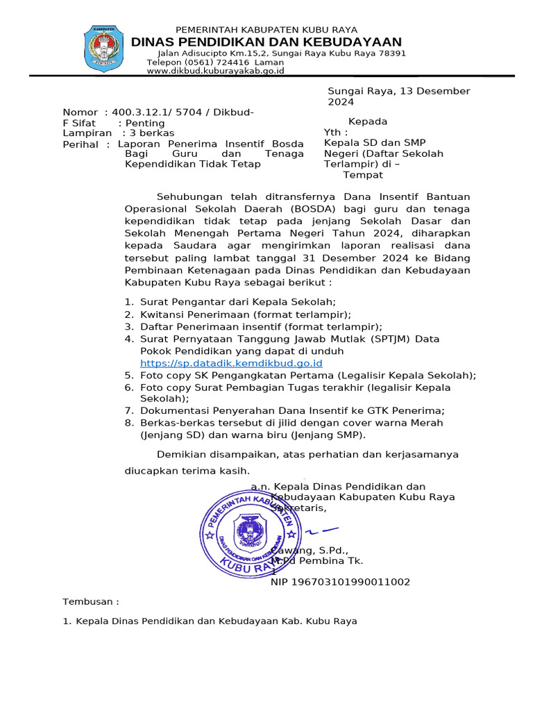 Laporan Insentif BOSDA 2024 | PDF