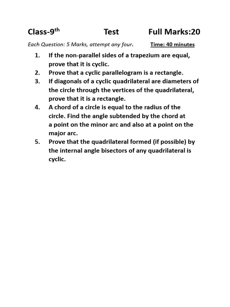 Class 9th Circle Test | PDF