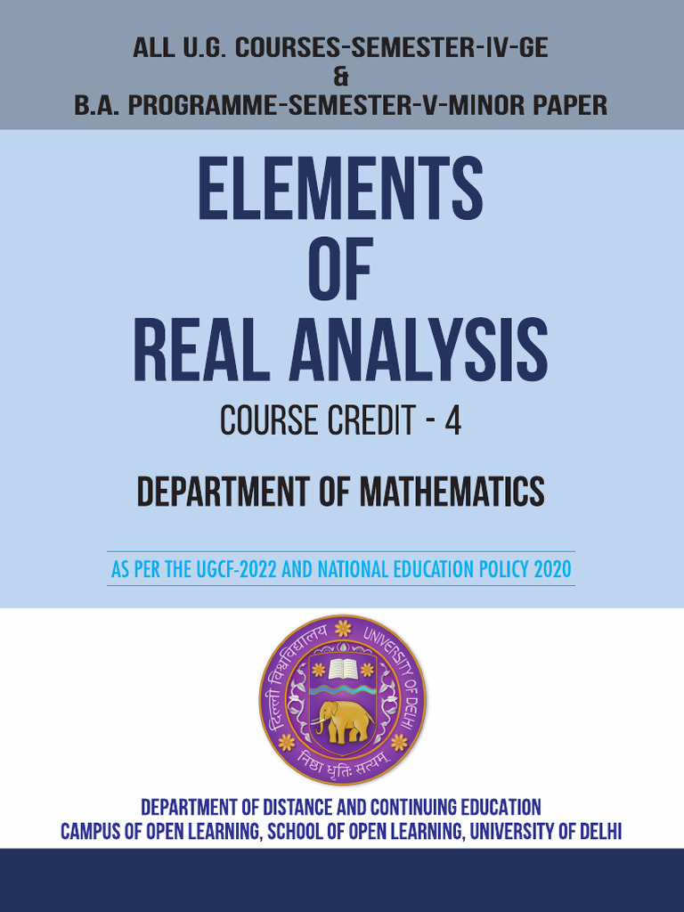 ELEMENTS OF REAL ANALYSIS 5TH SEM | PDF | Real Number | Sequence