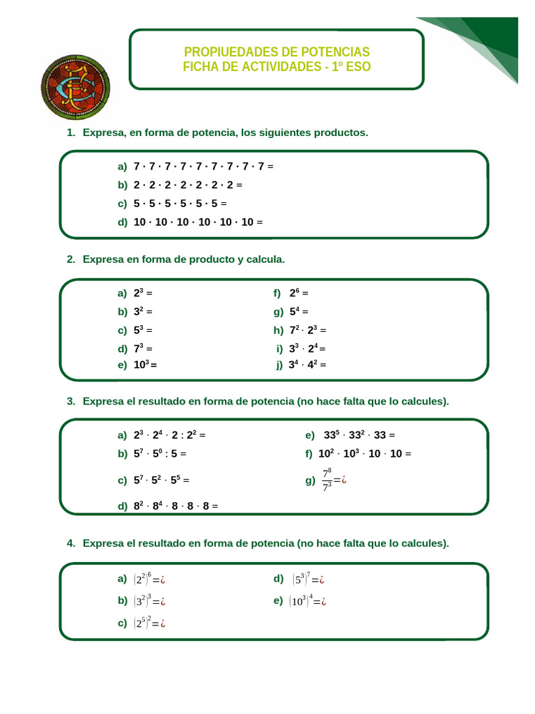 Ficha Actividades - Potencias - Mat - 1º (Eso) (2) | PDF | Ajedrez