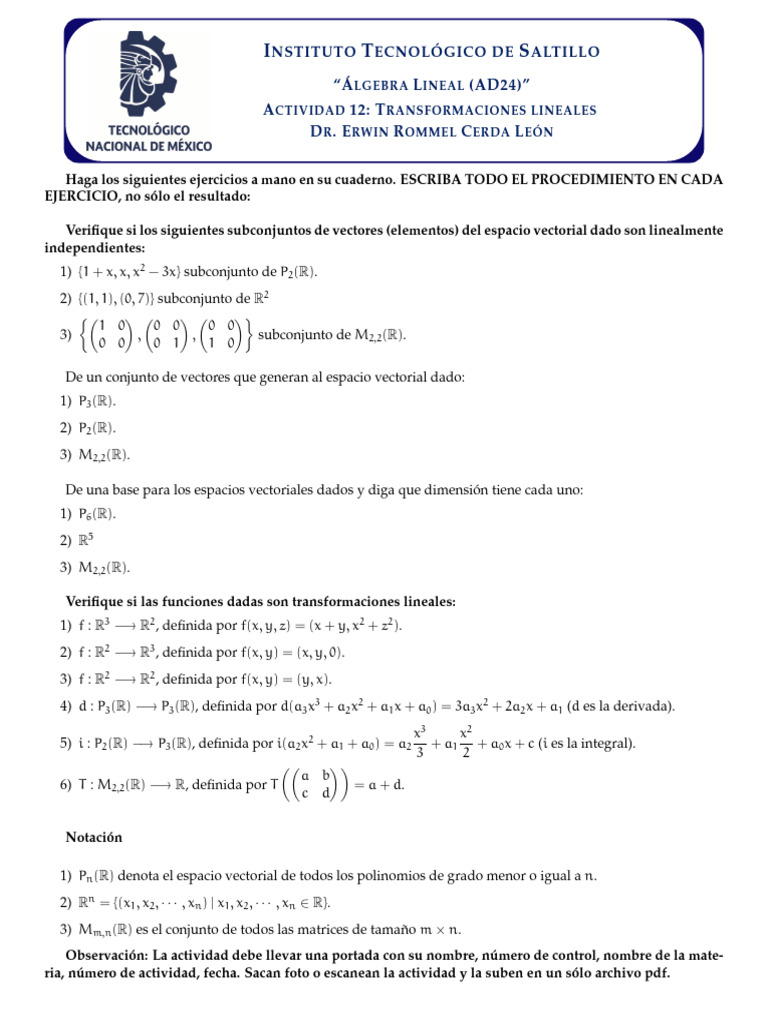 Algebra Lineal Actividad 12 U5 | PDF