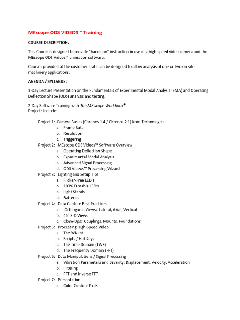 MEscope ODS Videos Course Outline | PDF | Software