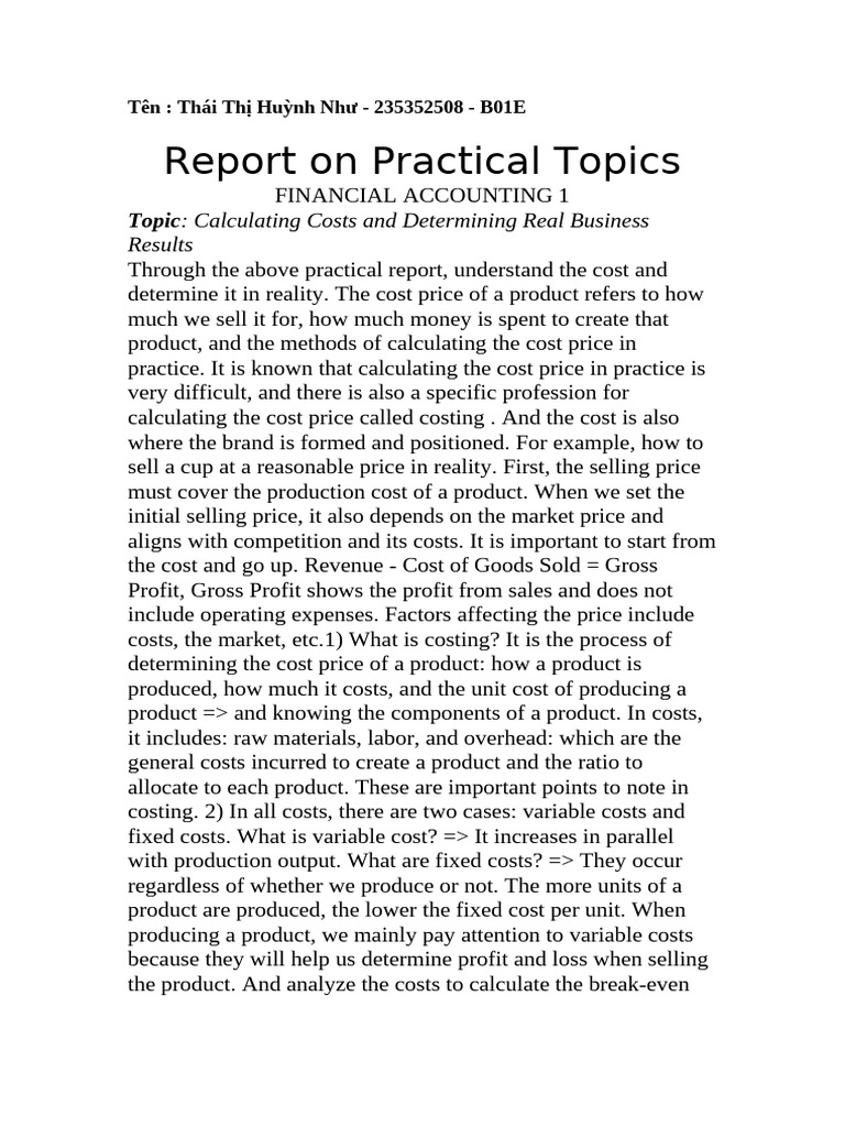 Report On Practical Topics | PDF