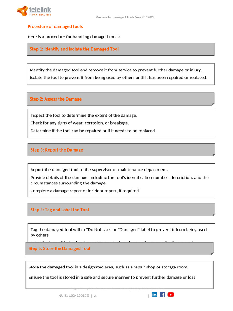 Procedure For Damaged Tools | PDF