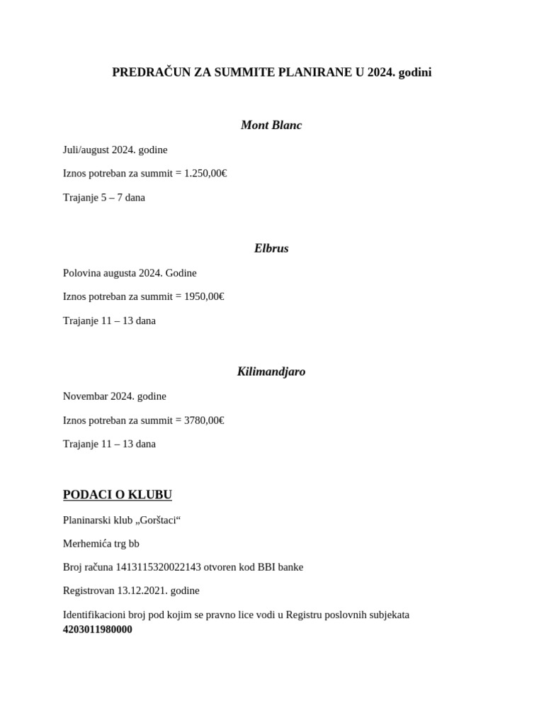 Predracun Za Summite 2024.Godina | PDF