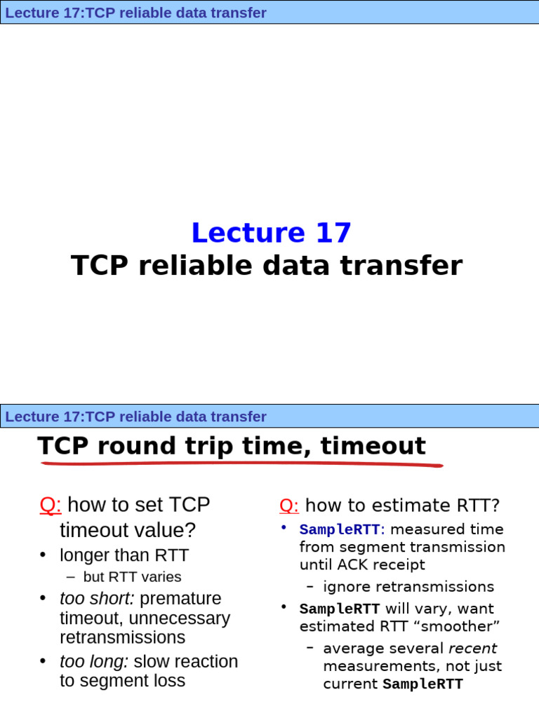 TCP Reliable Data Transfer Mechanisms | PDF | Transmission Control ...