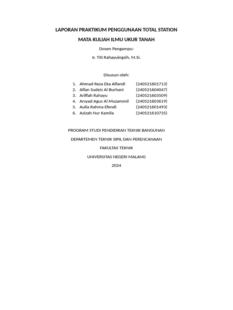 LAPORAN PRAKTIKUM PENGGUNAAN TOTAL STATION K.4 | PDF