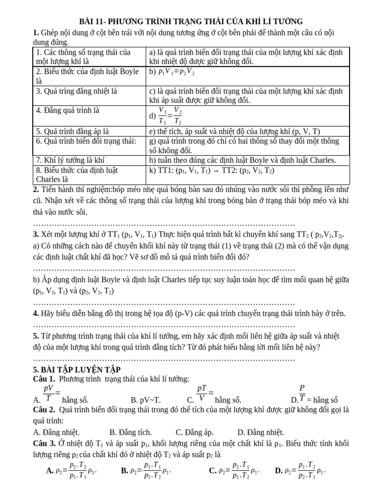 BÀI 11-PTTT CỦA KHÍ LÍ TƯỞNG-PHT | PDF